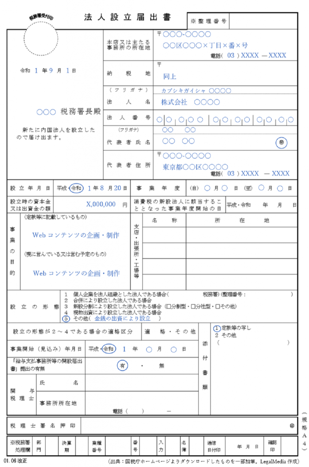 【会社設立後の提出書類】①法人設立届出書の書き方(記入例あり) リーガルメディア